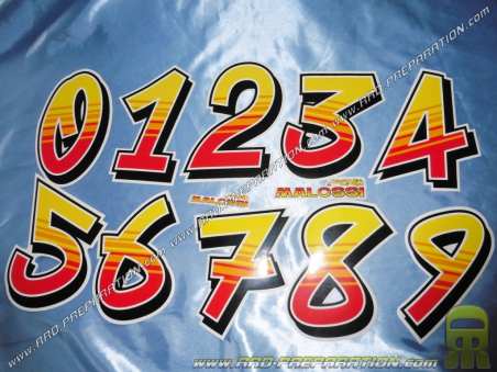 Set of 2 stickers numbers MALOSSI yellow and red Number 0
