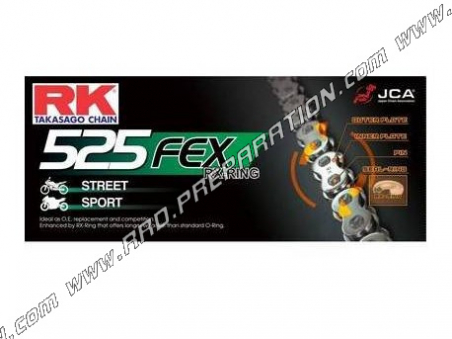 Reinforced chain 525 RK FEX RX Ring for motorbike, 80cc, 125cc,… sizes ...