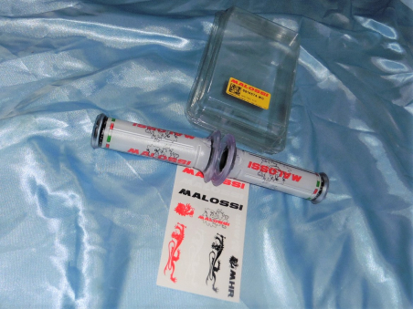 Handlebar grips, MALOSSI white coverings with tribal logo, closed ...