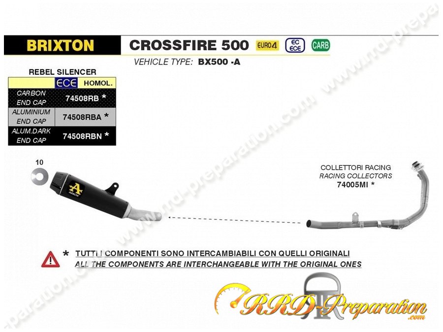 ARROW REBEL exhaust line for motorcycle BRIXTON CROSSFIRE 500 X from ...