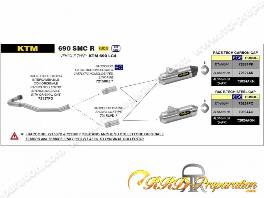 ARROW RACE TECH complete exhaust line for KTM 690 SMC R and EN DURO R ...