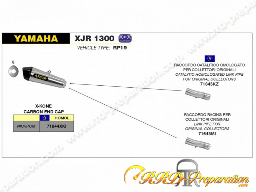 Kit silenciador ARROW X-KONE con conexión para colector ORIGIN en Yamaha XJR 1300 de 2007 a 2017