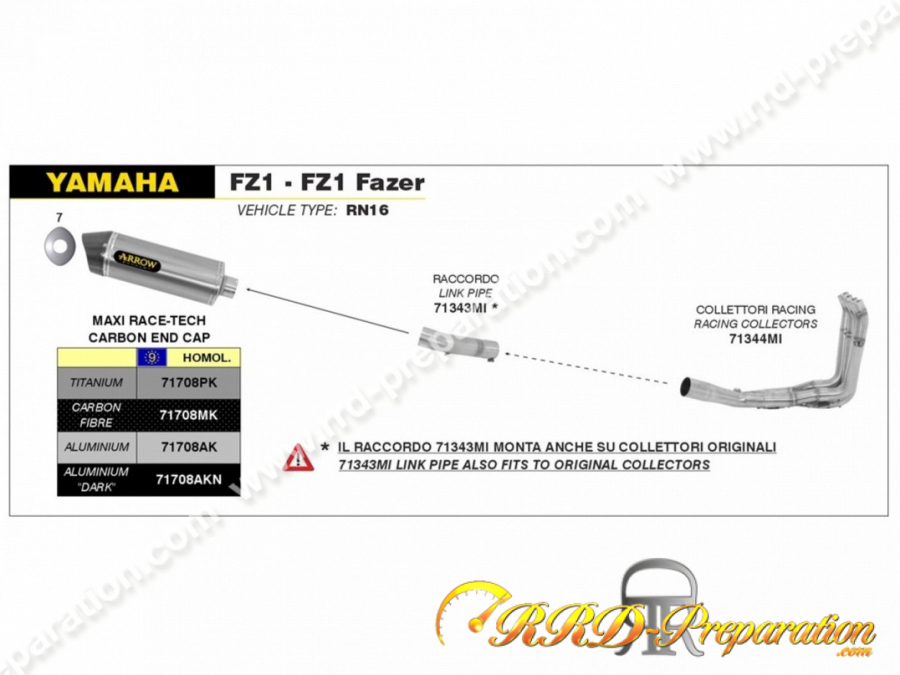 Línea completa de escape ARROW MAXI RACE-TECH para Yamaha FZ1-FZ1 FAZER 2006 a 2016