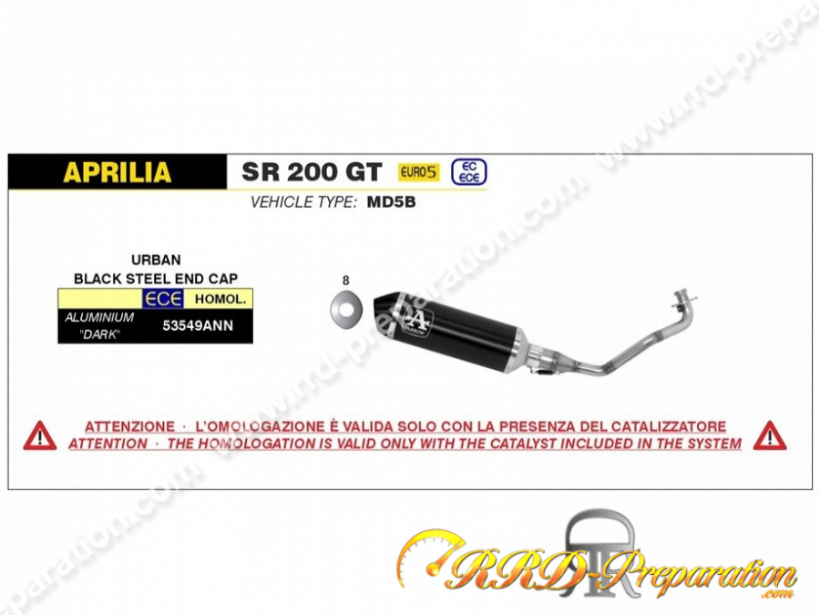 ARROW URBAN ALUMINUM "DARK" exhaust line for APRILIA SR 200 GT scooter from 2022 to 2023