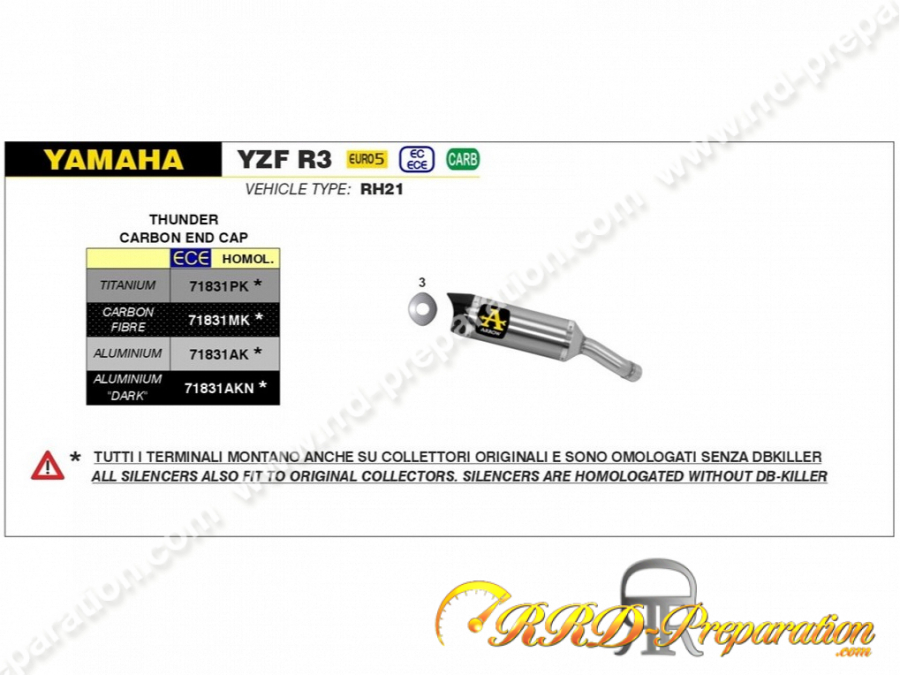 ARROW Thunder silencer for Yamaha MT-03 motorcycle from 2016/2019, YZF ...