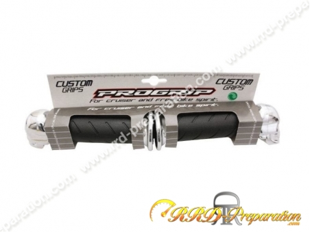 Handlebar grips, coating, Black/Chrome, closed sides, PROGRIP CUSTOM ...