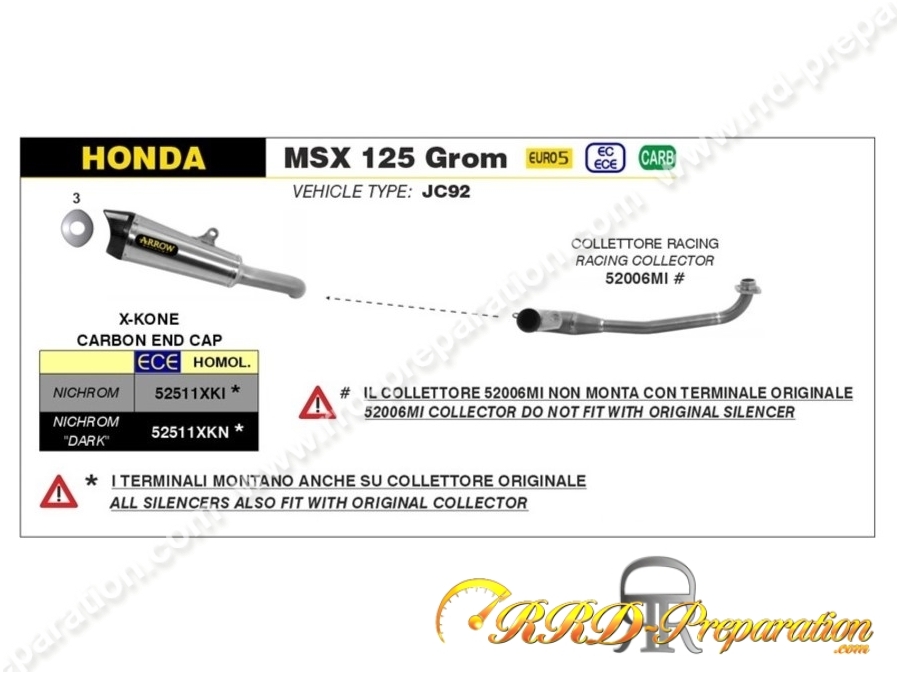 ARROW X-KONE complete exhaust line for HONDA MSX 125 GROM motorcycle ...