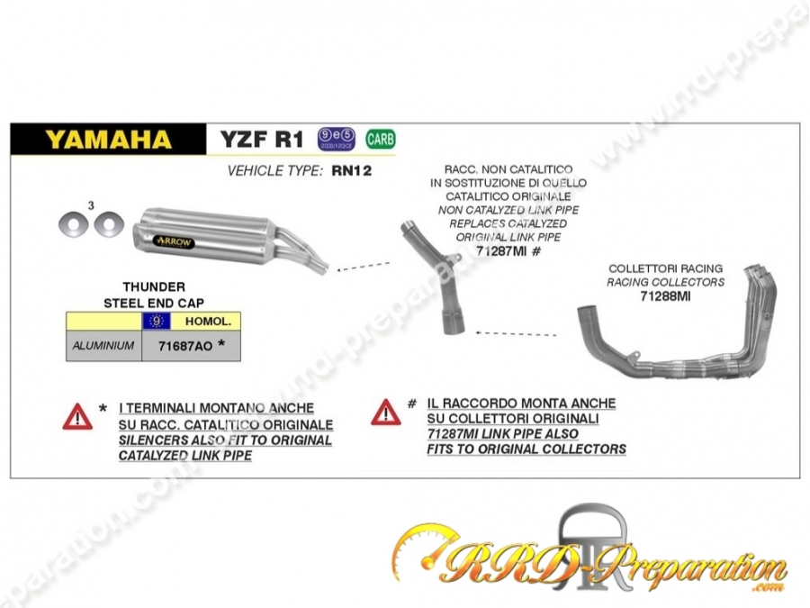 Complete line THUNDER ARROW for YAMAHA YZF R1 from 2004 to 2006
