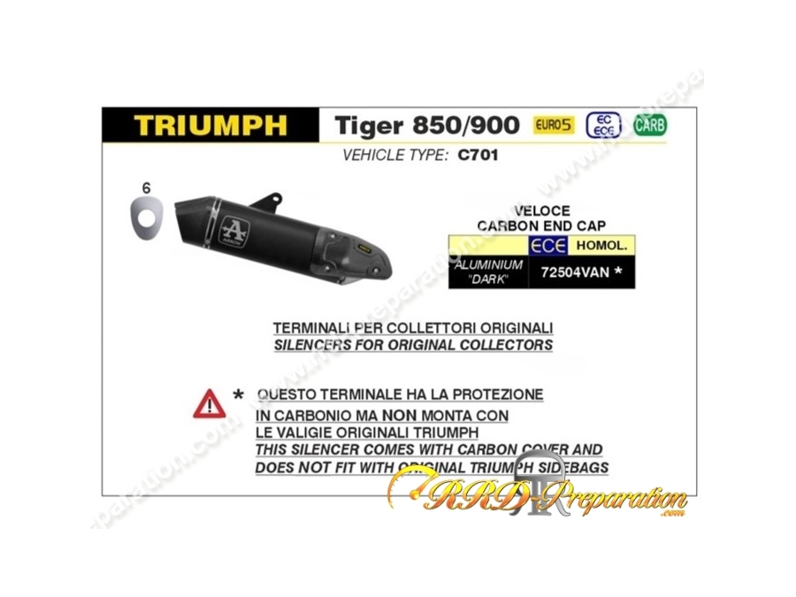 ARROW VELOCE silencer for original collector on TRIUMPH TIGER 850/900 ...