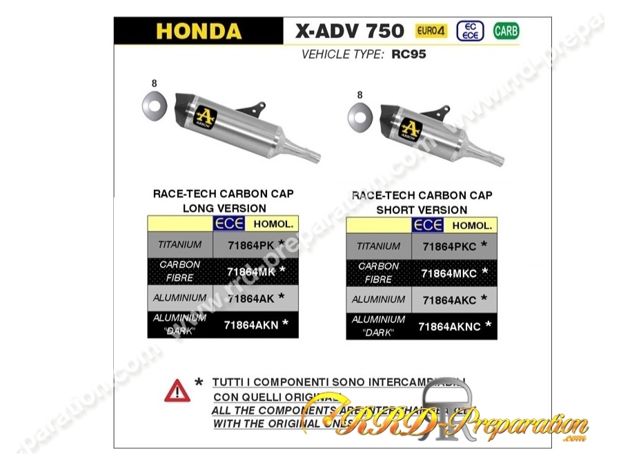 ARROW RACE-TECH exhaust silencer long or short version HONDA X-ADV 750 ...