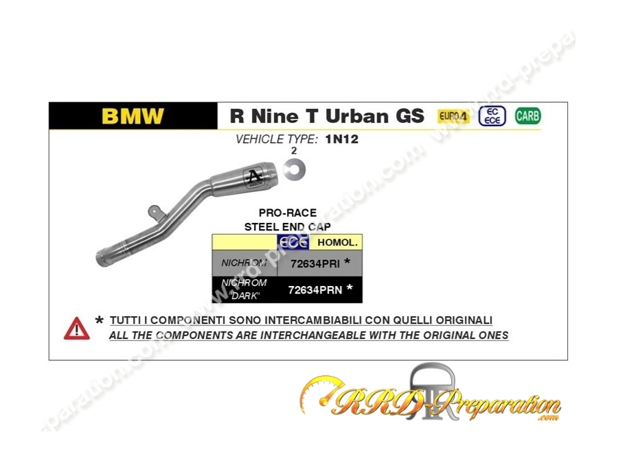 ARROW PRO-RACE exhaust silencer for BMW R NINE T URBAN GS from 2017 to ...