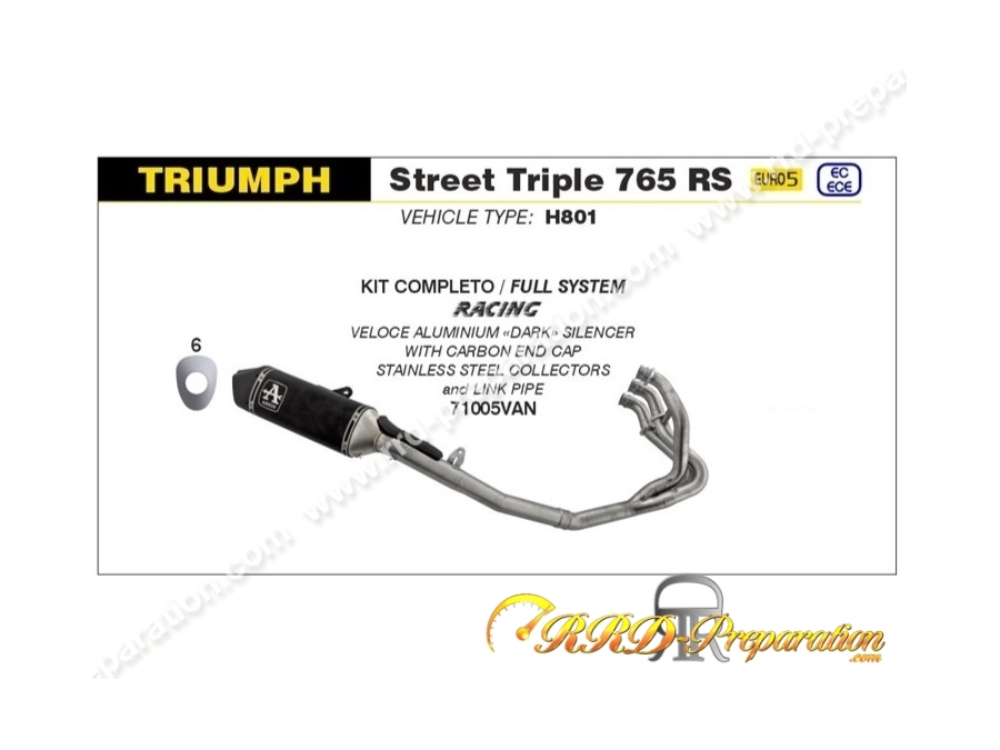 ARROW VELOCE complete exhaust system for TRIUMPH STREET TRIPLE 765 RS ...