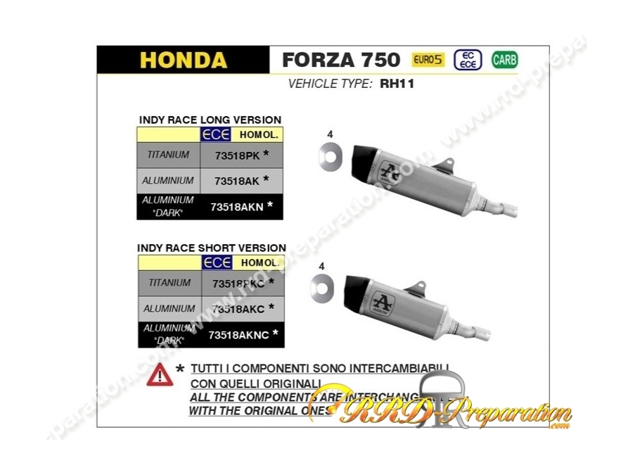 ARROW INDY RACE exhaust silencer, long or short version for HONDA FORZA ...
