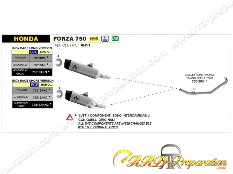 ARROW INDY RACE complete exhaust system, long or short version for ...