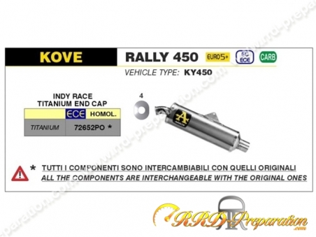 Silencers ARROW INDY RACE titanio para KOVE RALLY 450 de 2023 a 2024