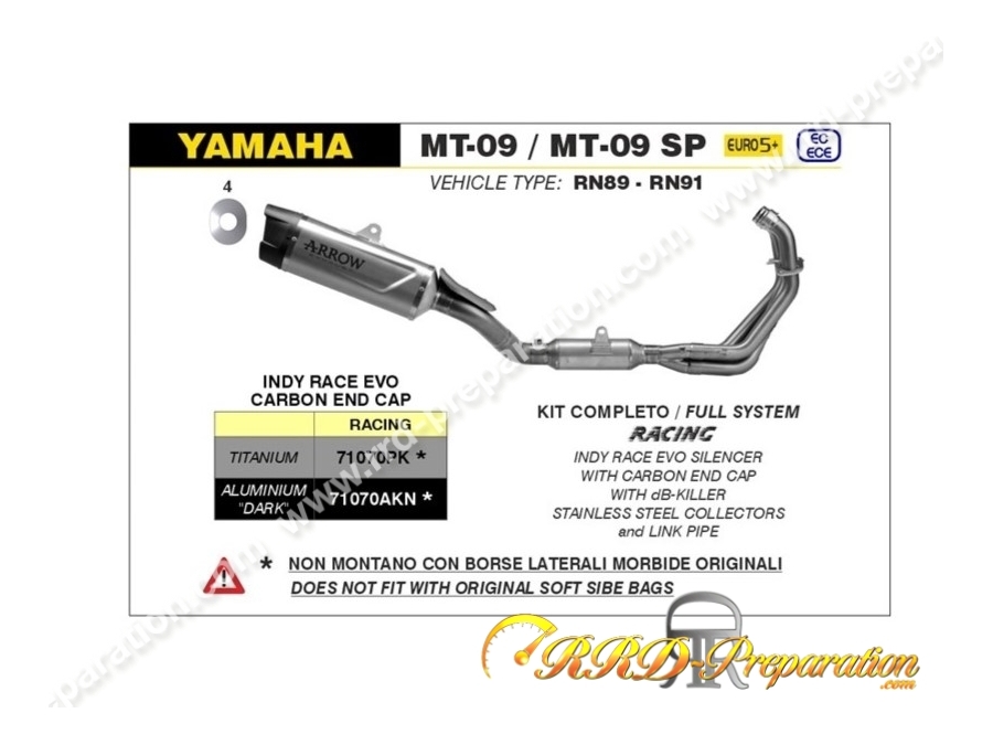 Complete exhaust line INDY RACE EVO ARROW for Yamaha MT-09 / MT-09 SP ...