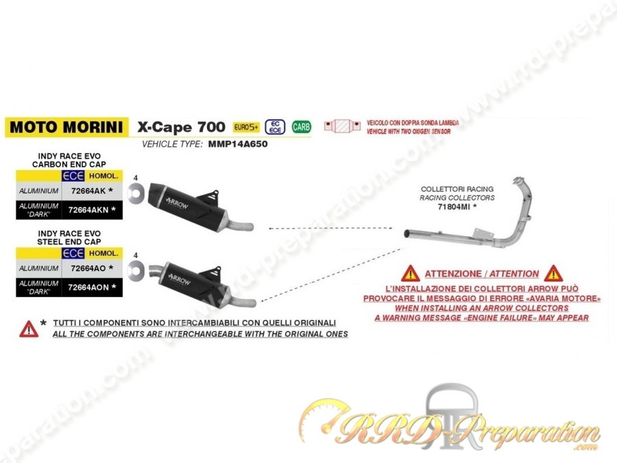 Sistema de escape completo ARROW INDY RACE para MOTO MORINI X-CAPE 700 ...