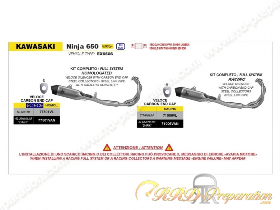 Ligne d'échappement complète VELOCE pour Kawasaki NINJA 650, Z 650 ...
