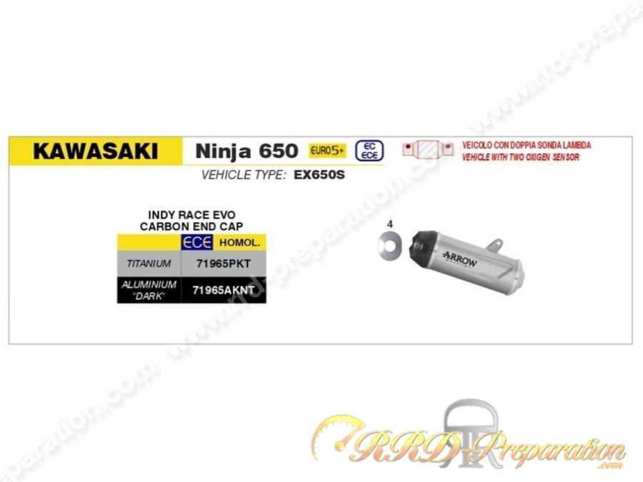 Silencieux d'échappement INDY RACE EVO ARROW pour KAWASAKI NINJA 650, Z ...